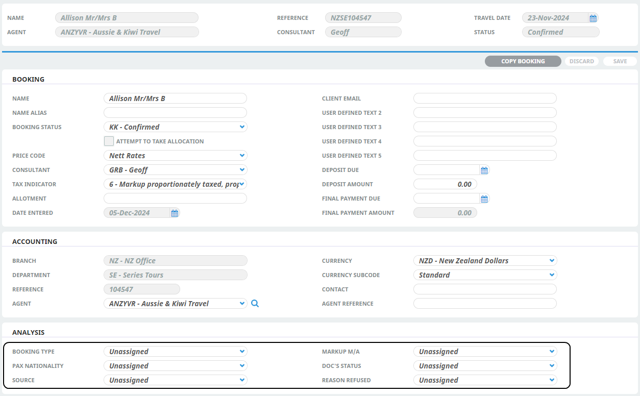 Booking Analysis 1-6